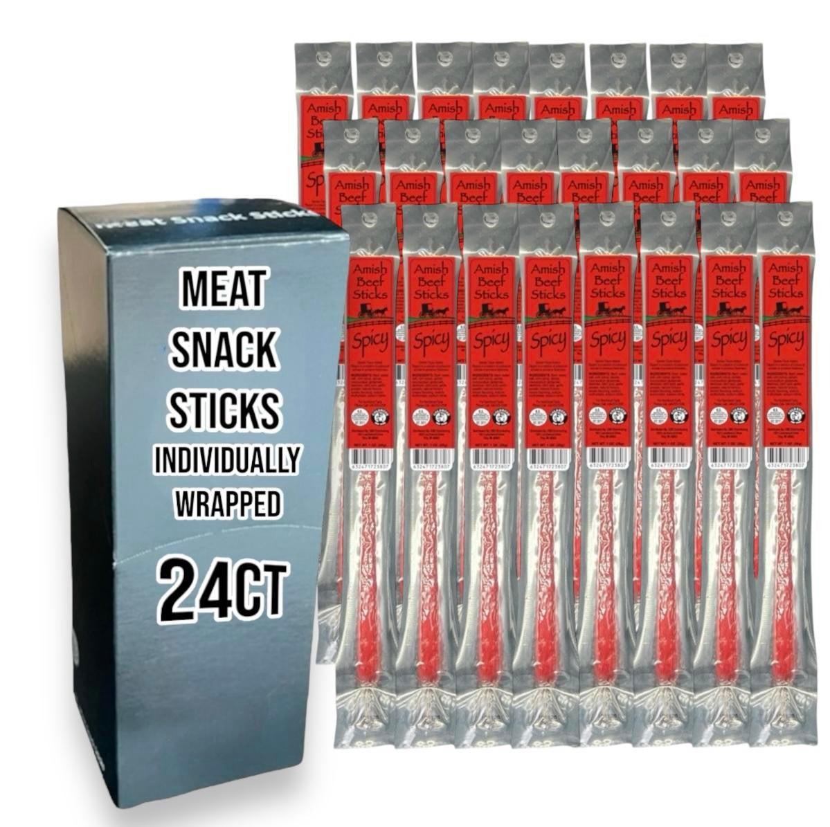 Beef Snack Sticks - Spicy - 24 Individually Wrapped - Amish Beef Stick ...